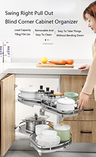 Left/Right Swing Blind Corner Cabinet Pull Out Organizer, 2 Tier Swing Tray Blind Kitchen Cabinet Soft Close Blind Shelf Organizer for 860mm Cabinet,Right Open