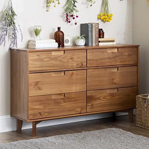 Delacora BDR6DSLDRCA WE-BDR6DSLDR Austin 52" Wide 6 Drawer Wood Mid-Century Modern Dresser with Cutout Handles
