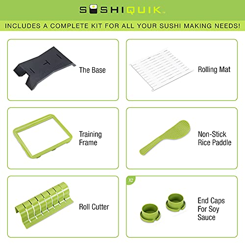 SushiQuik Sushi Making Kit | Sushi Kit for Beginners | Sushi Rolling Kit w/Unique Frame for Exact Amount of Sushi Rice on Every Sushi Seaweed Sheets | Sushi Maker Kit | Sushi Rolling Kit | Sushi Mat