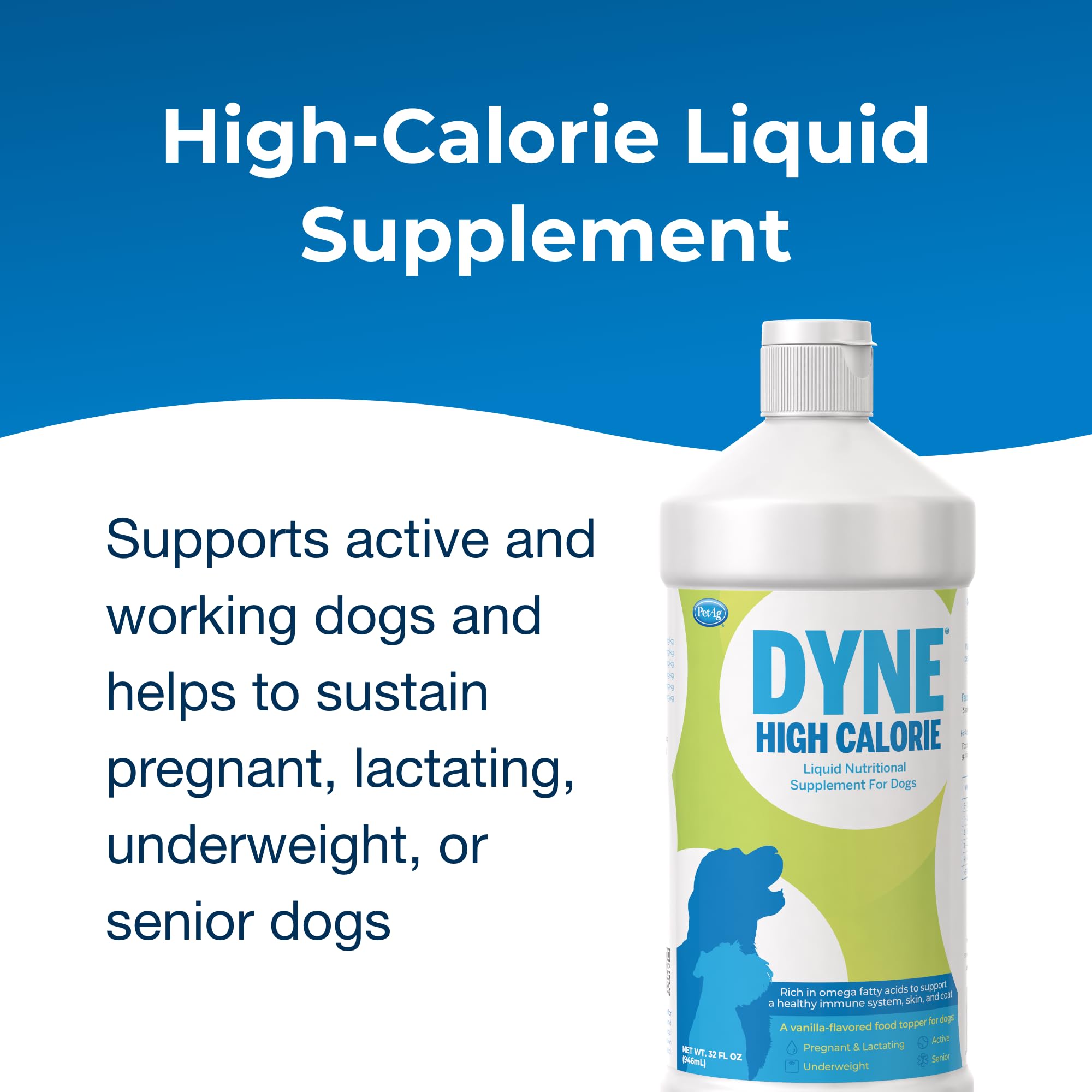 Pet-Ag Dyne High Calorie Liquid Nutritional Supplement for Dogs & Puppies 8 Weeks and Older - 32 oz, Pack of 2 - Supports Performance and Endurance - Sweet Vanilla Flavor