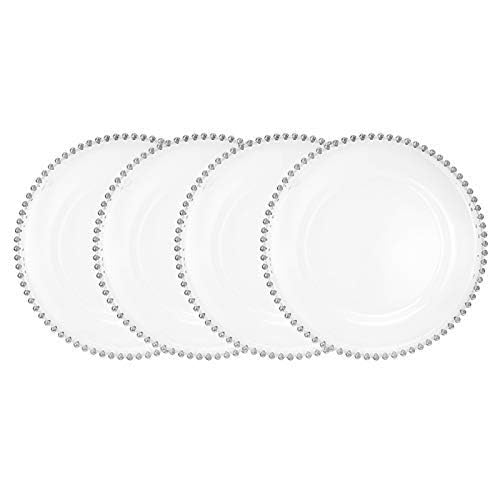 USA Party Flower Elegant Clear Acrylic Charger Plate with Bead Rim, Set of 12 (12.5 inch) (Silver)