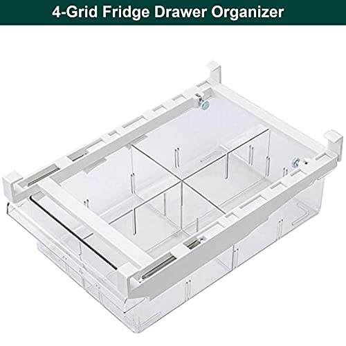 LALASTAR Small Fridge Drawer Organizer, Mini Refrigerator Drawers Storage Box, Pull Out Refrigerator Storage Drawers for Food, Drinks, Fit for Fridge Shelf Under 0.6" (4-grid) Dividers Are Removable