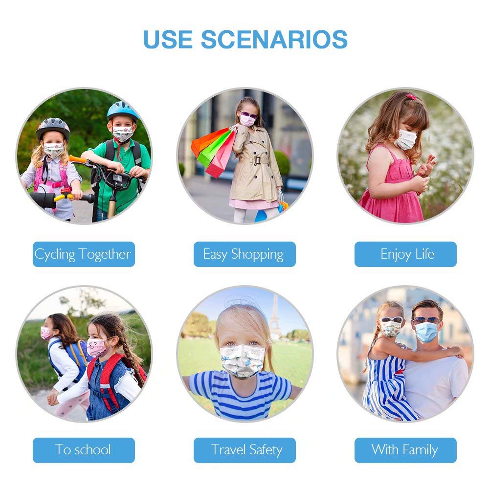 Children Disposable Face Mask - 3Ply Filter No-woven Disposable Face Mask for Kids, Breathable Protective Safety Masks (4 Pattern, 50pcs)