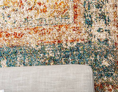 Unique Loom Rosso Collection Vintage, Traditional, Bohemian, Border, Distressed, Southwestern Area Rug, 5' 0" x 8' 0", Blue/Ivory