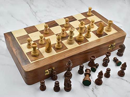 STORE INDYA Handmade Premium Wooden Magnetic Folding Chess Board Set with Storage Box -12 Inch| Travel Chess Board Game |Tournament Chess Set| Strategy Educational Board Games for Kids Adults Teens