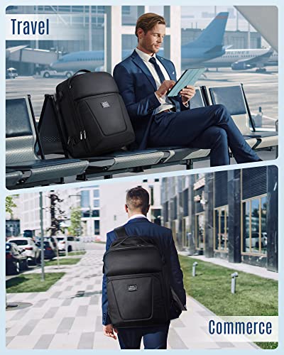 LIGHT FLIGHT Mens Travel Backpack, 36.5L Airline Approved 17.3 inch Laptop Backpack for Weekend Trip, Water-resistant Weekender Backpack for Business, Black