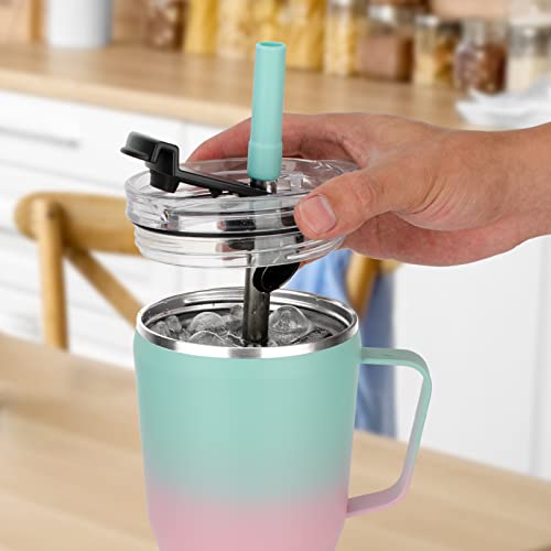 Sursip 40 oz Mug Tumbler with Screw Lid - Stainless Steel Vacuum Insulated Cup with Straw and Handle, Keeps Drinks Cold up to 24 Hours - Sweat Proof, Leak Proof, Dishwasher Safe, Car Holder (Plating)