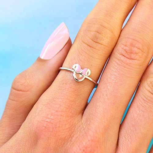 Pura Vida Silver Disney Minnie Mouse Delicate Ring w/Crystal Stone - Brass Base Band, Rhodium Plating - Size 7
