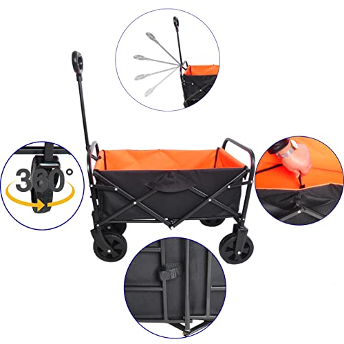 HJRTFLXC Folding cart That Does not Need to be Assembled Station Wagon, Grocery cart (Orange+Black Mini cart) (Black+Orange Mini cart)