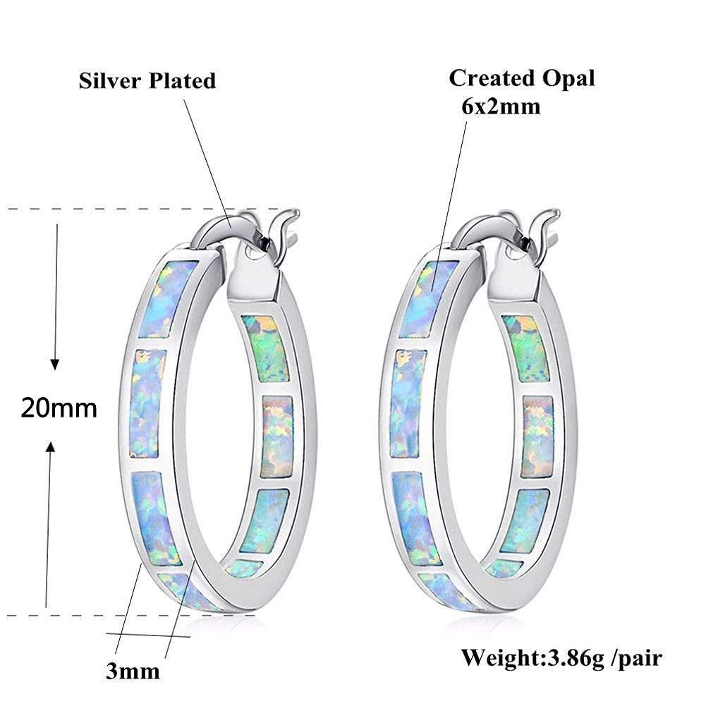 CiNily Sterling Silver Plated Hoop Earrings,Opal Small Hoop Earrings for Women Hypoallergenic Jewelry Ladies Gemstone Earrings
