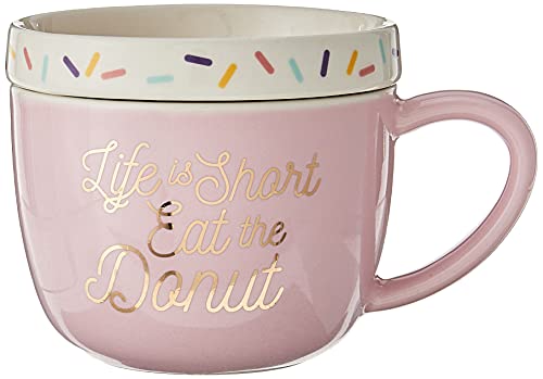 Enesco 6003670 Our Name is Mud Eat a Donut Mug and Warmer Lid Set, 16 Ounce and 4 Inch, Multicolor