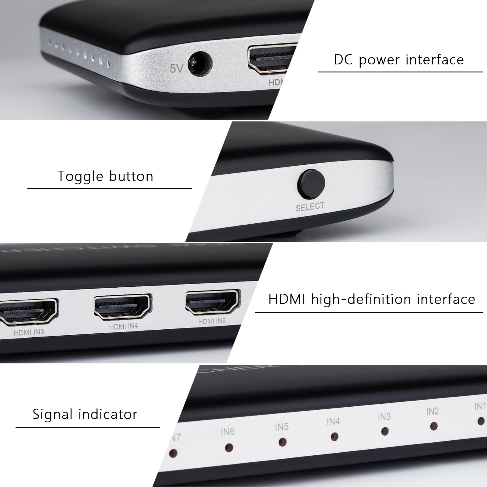 Univivi 7 Port HDMI Switch Version 2.0 4K@60Hz HDMI Switcher Support HDR & HDCP 2.2, Full HD/3D with IR Wireless Remote Control and Power Adapter