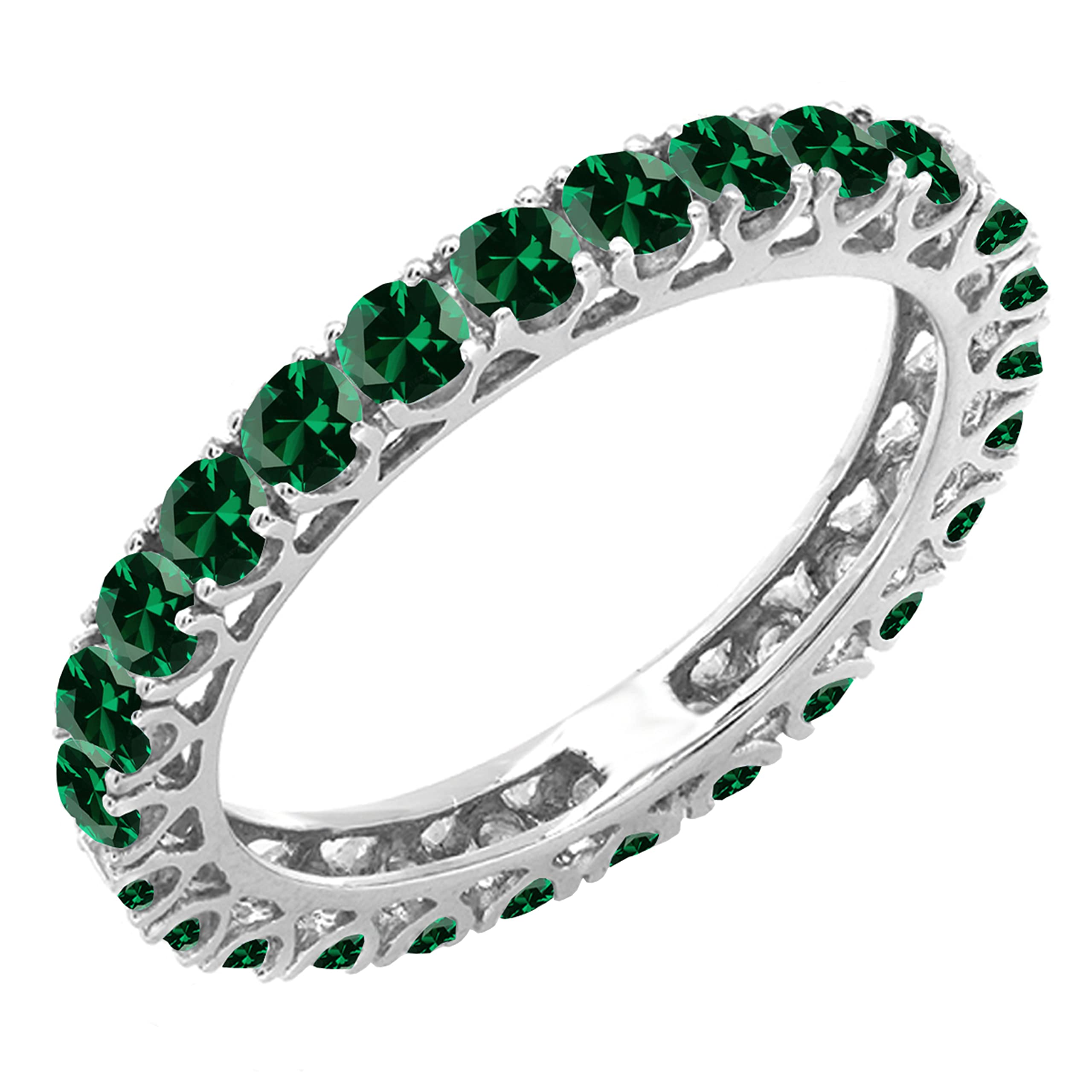 Dazzlingrock Collection Round Lab Created Emerald Women Full Eternity Wedding Stackable Ring Band | 14K White Gold, Size 6