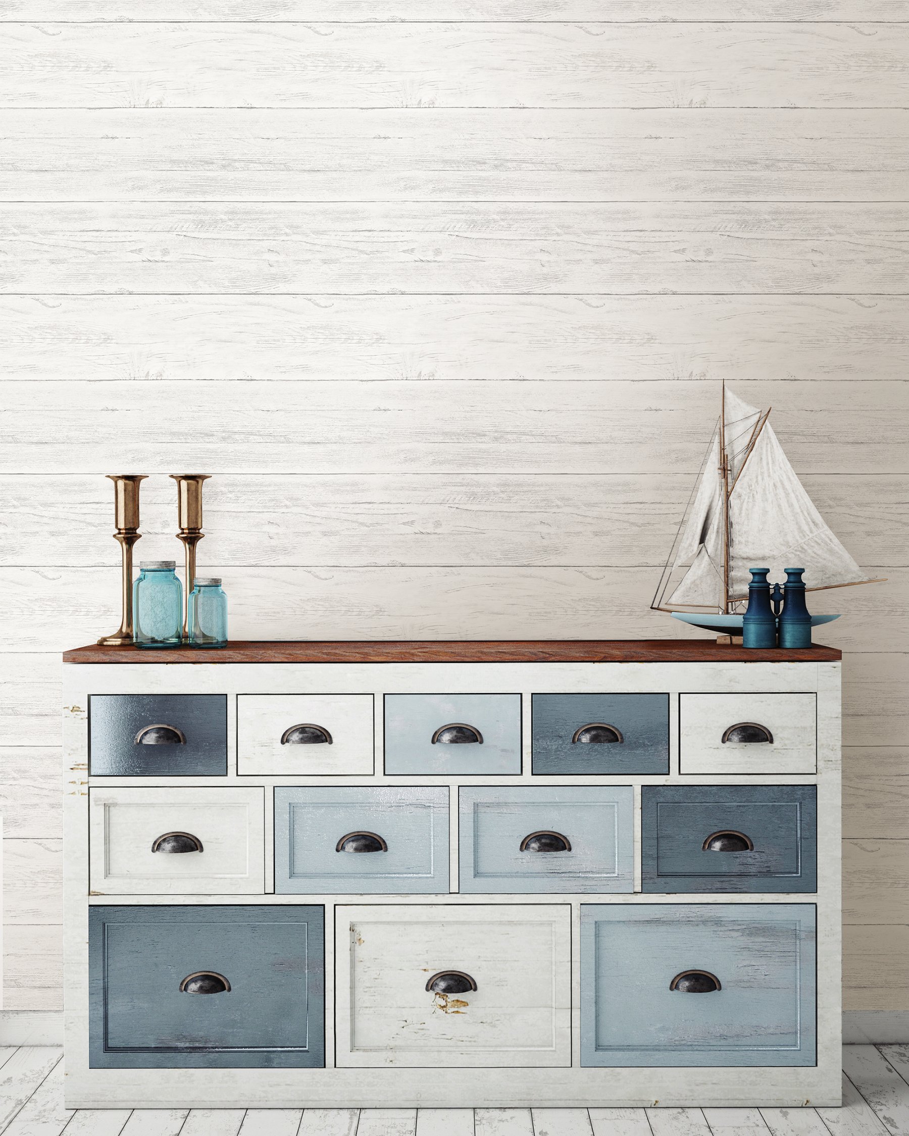 NuWallpaper NU3127 Shiplap Peel Stick Wallpaper, White & Off-White