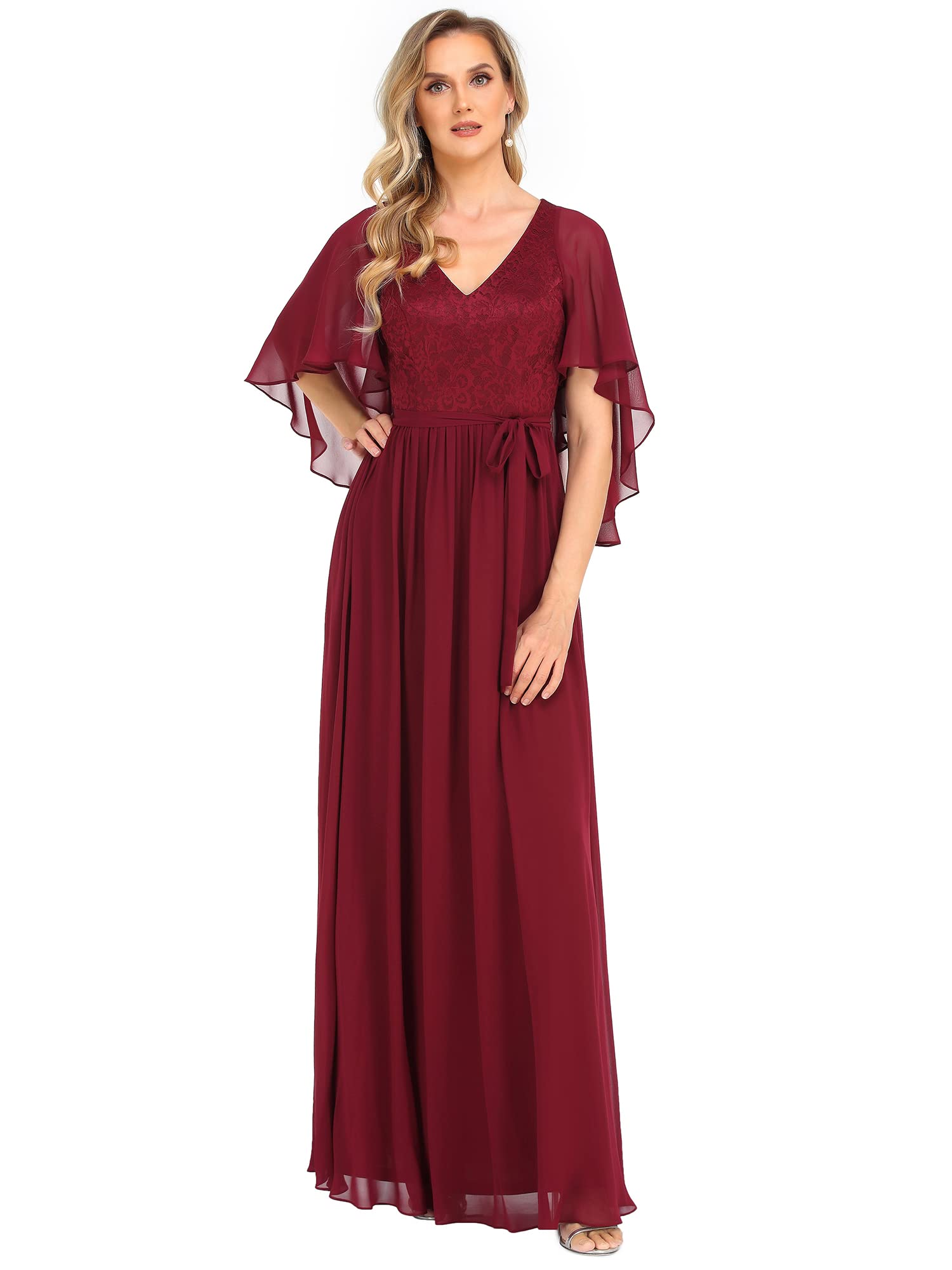 Ever-Pretty Women's Chiffon Maxi A-line Dance Party Dresses Burgundy US14