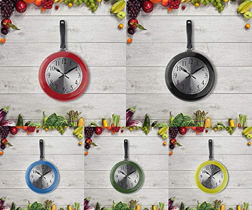 Timelike Wall Clock, 10 inch Metal Frying Pan Kitchen Wall Clock Home Decor - Kitchen Themed Unique Wall Clock with a Screwdriver (Red)