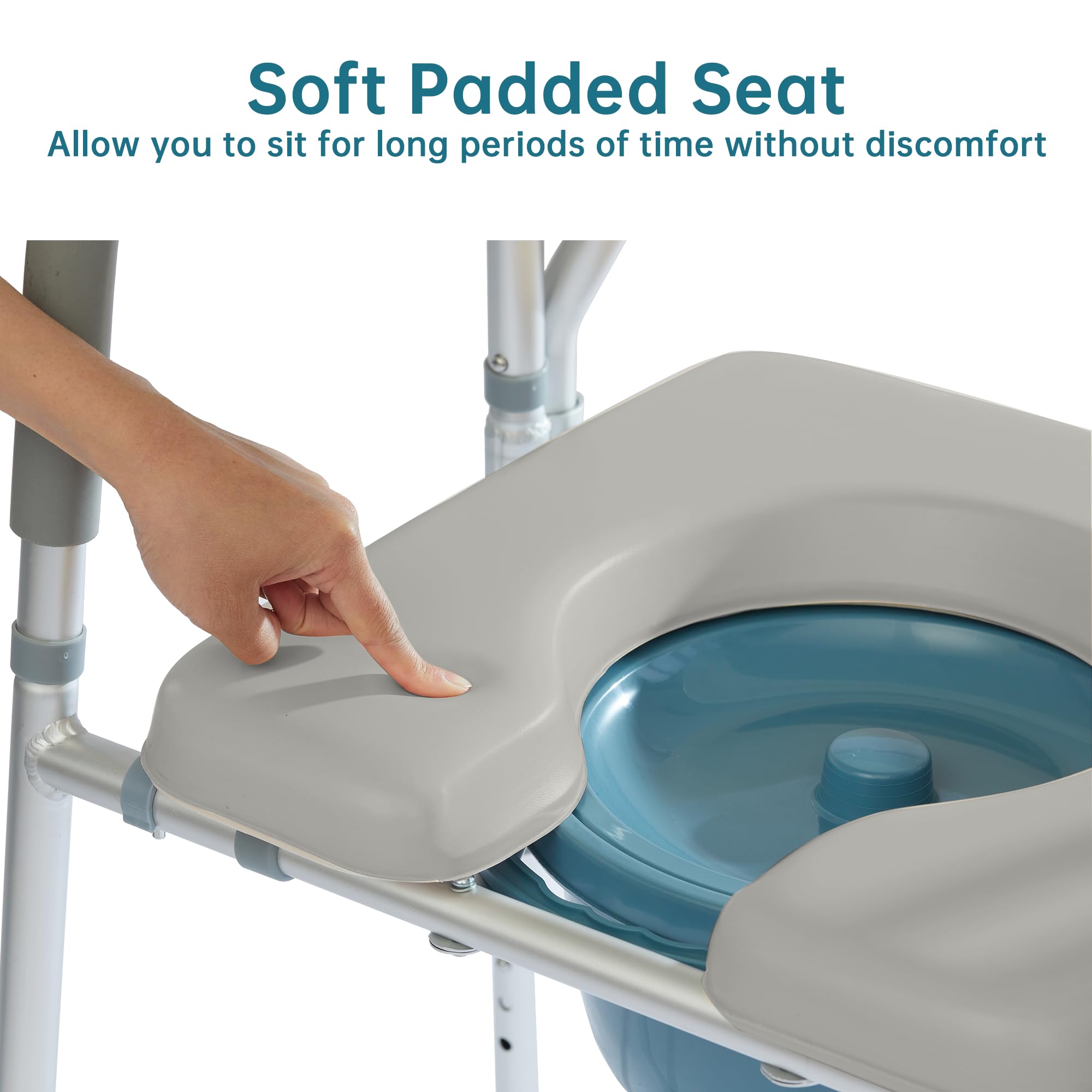 ELENKER 4-in-1 Raised Toilet Seat with Armrests and Backrest, Bedside Commode Chair, Adjustable Toilet Safety Frame, Shower Chair with Padded Seat, Grey