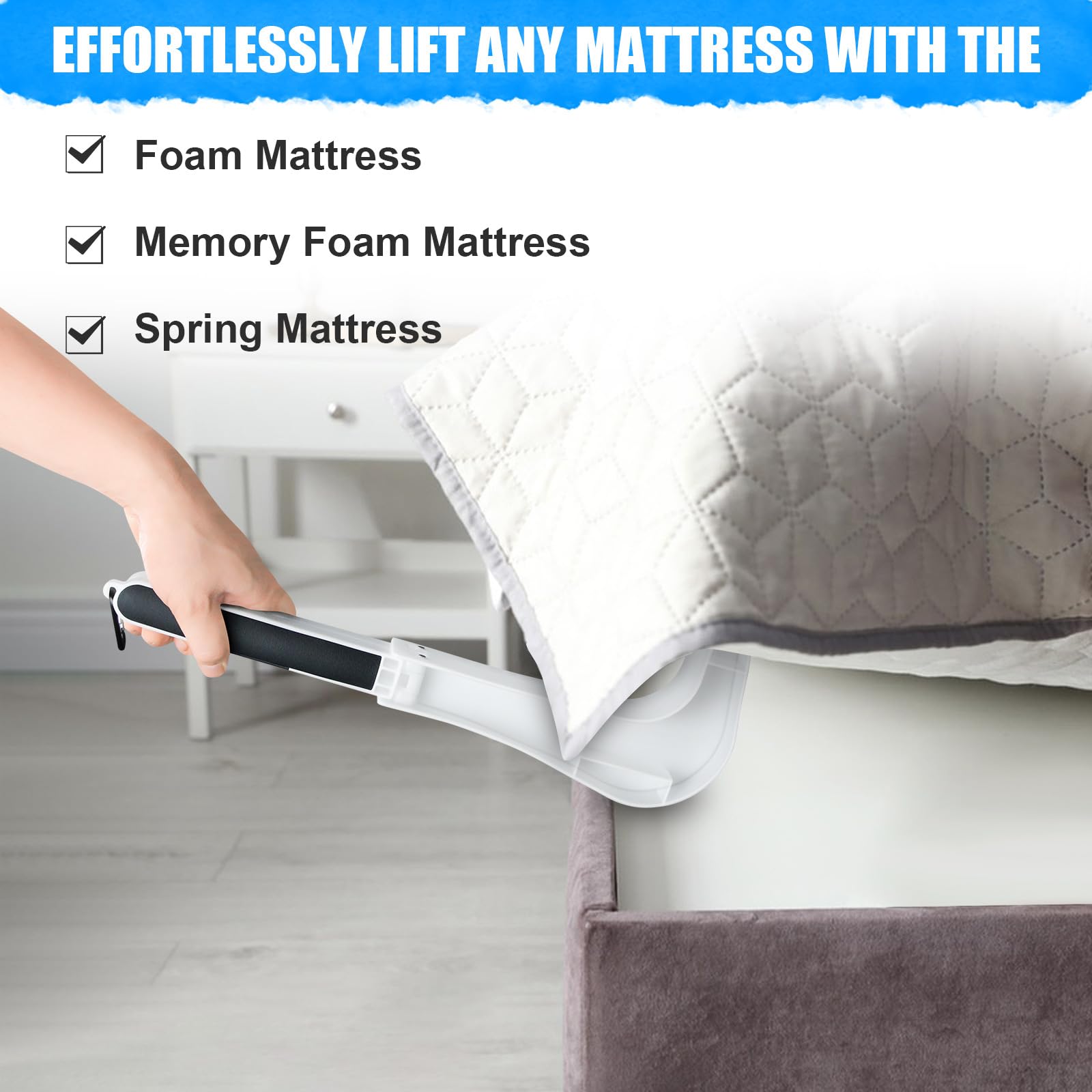 Gllehkt Mattress Lifting Tool Ergonomic Under Mattress Wedge Elevator for Changing Sheets Effortless Bed Making Simple Operate