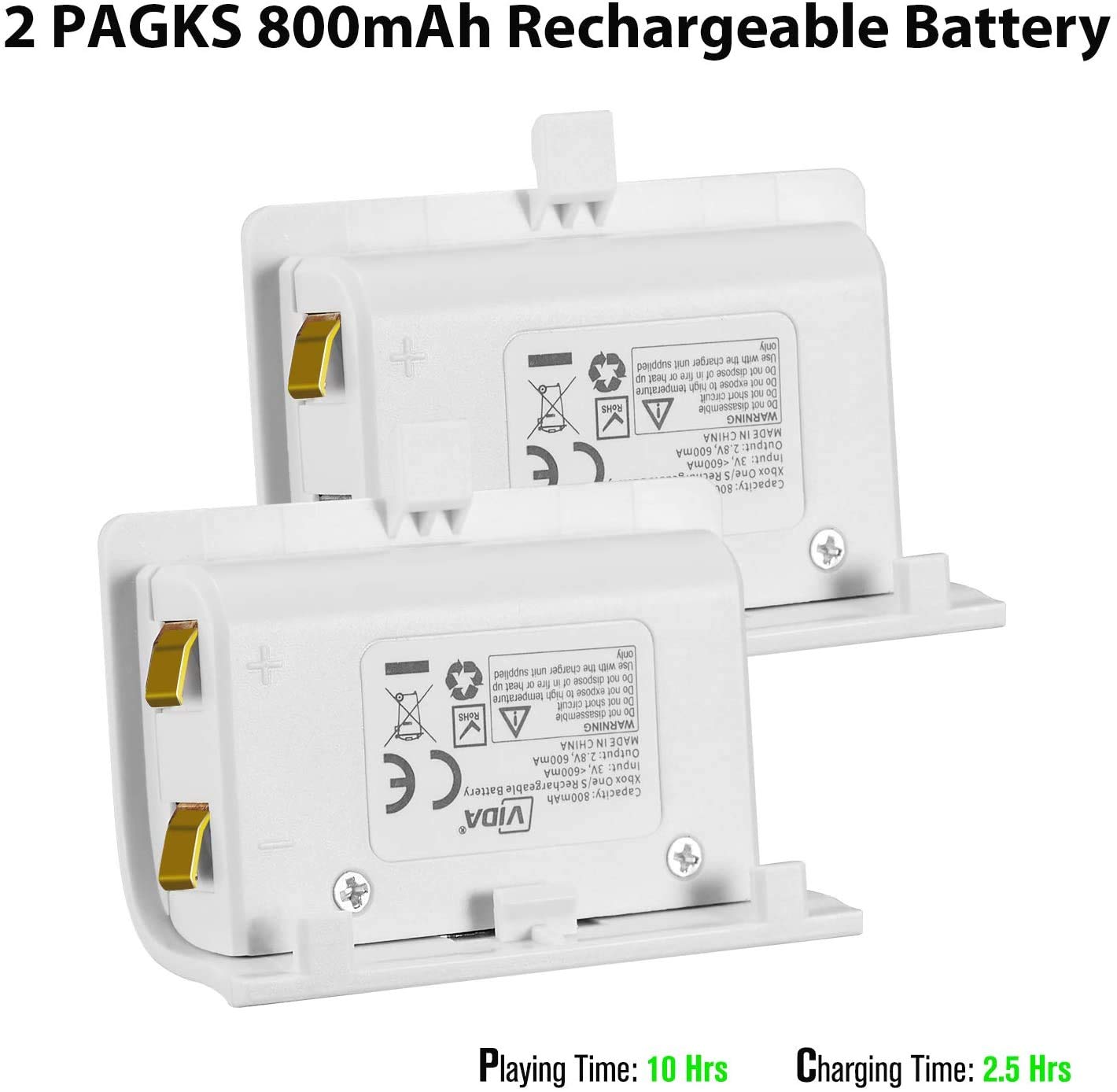 Controller Charger for Xbox One, CVIDA Dual Xbox One/One S/One Elite (Not for Xbox Series X/S 2020) Charging Station with 2 Rechargeable Battery Packs for Two Wireless Controllers Charge Kit– White