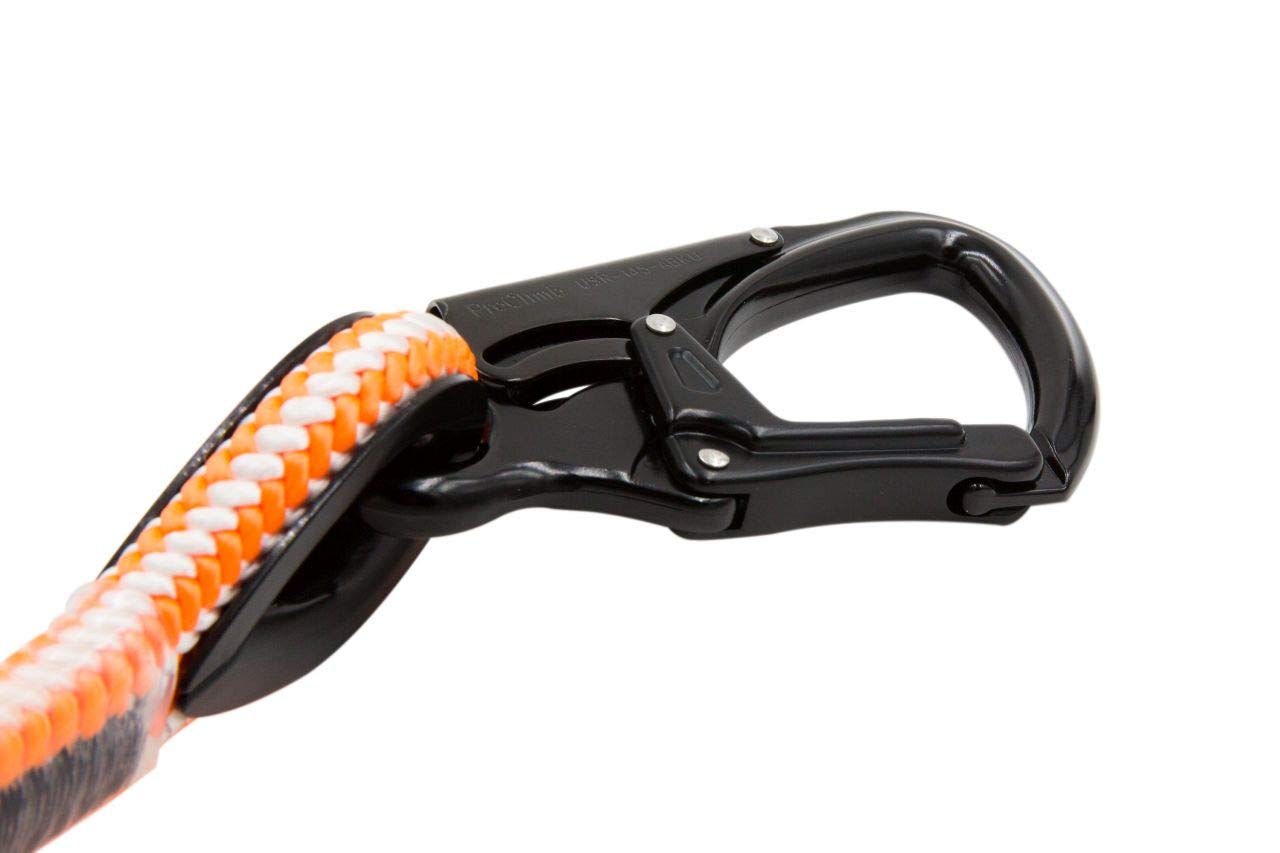 ProClimb Arborist Positioning Lanyard by Pelican Rope - 1/2 in x 10 ft Polyester Rope with Aluminum Snap Hook - Adjustable, High Visibility, ANSI/OSHA Certified for Work Positioning and Tree Climbing