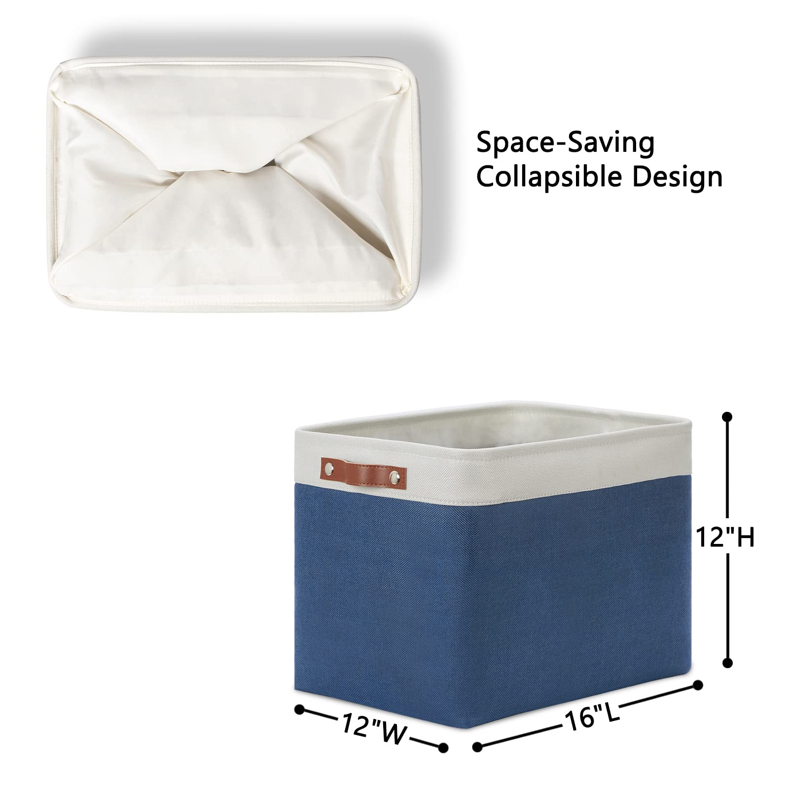 DULLEMELO Collapsible Bundle Baskets 3 Medium Baskets 15"x11"x9.5" + 2 Large Baskets 16"x12"x12"(White&Blue)