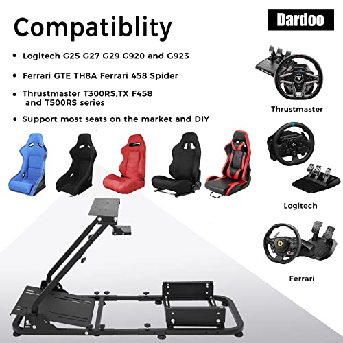 Dardoo Gaming Simulator Cockpit Square Tube Racing Steering Wheel Stand Compatible with Logitech G25 G27 G29 G920 G923, Thrustmaster PC PS4 Xbox without Steering Wheel, Pedal, Handbrake and Seat