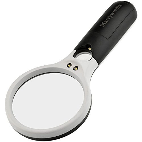 Magnifier 3 LED Light, Marrywindix 3X 45X Handheld Magnifier Reading Magnifying Glass Lens Jewelry Loupe White and Black