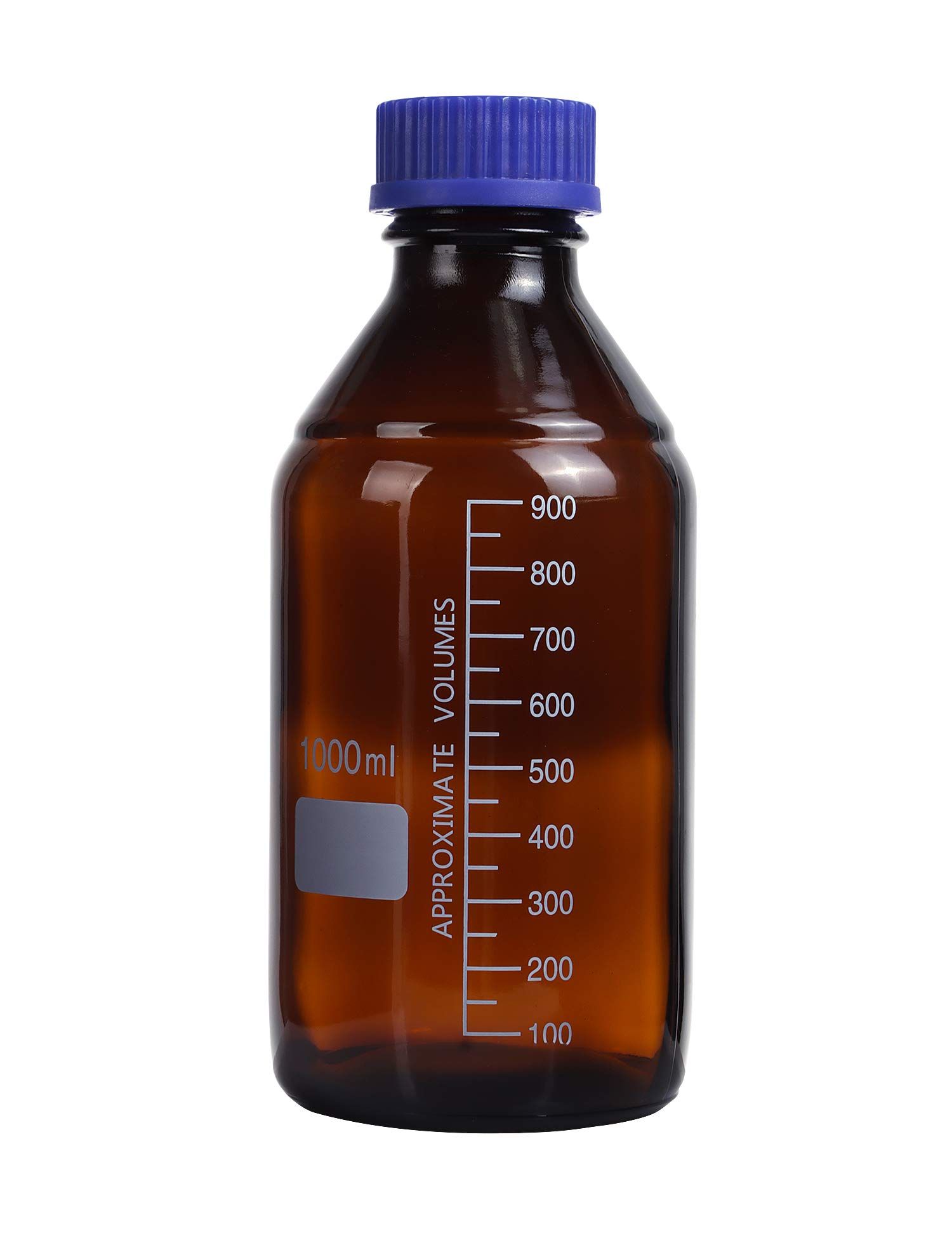 Moonetto 4 Pack 1000ml Amber Brown Glass Graduated Round Lab Bottles Autoclavable Reagent Media Storage Bottle With GL45 Blue Screw Cap