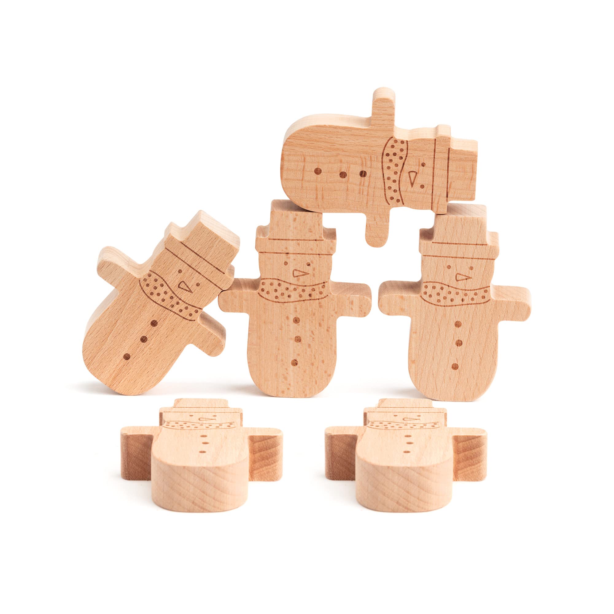 DEMDACO Season to Be Stacking Natural Brown 3 Inch Wood Snowman Christmas Activity Balance Game