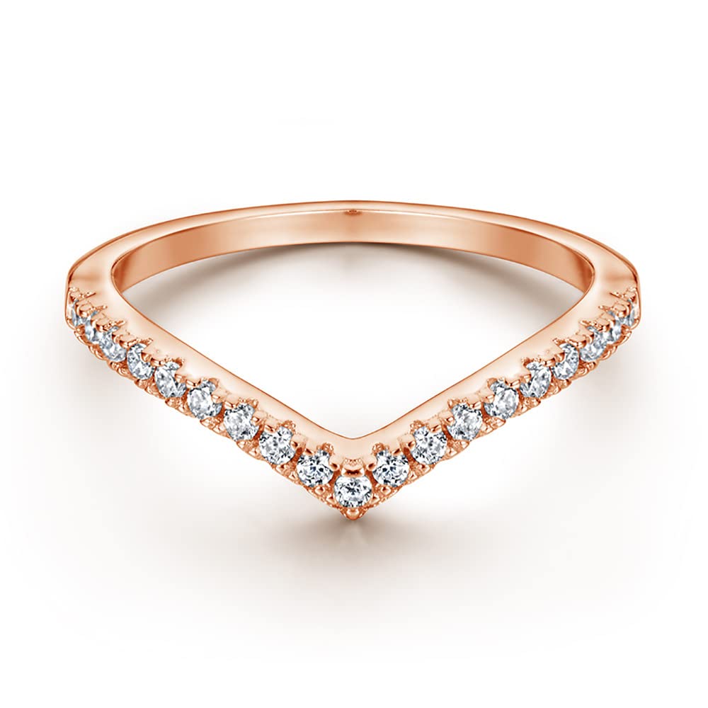 Dainty Sparkling Wishbone 'V' Ring for Women with Cubic Zirconia, Elegant and Simple Ring Best Gift for Lover size6-9-Rose Gold 6