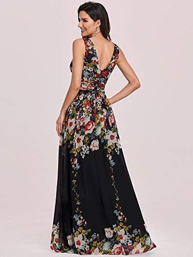 Ever-Pretty Womens Empire Waist Sleeveless V Neck Maxi Bridesmaid Dress Black Printed US16