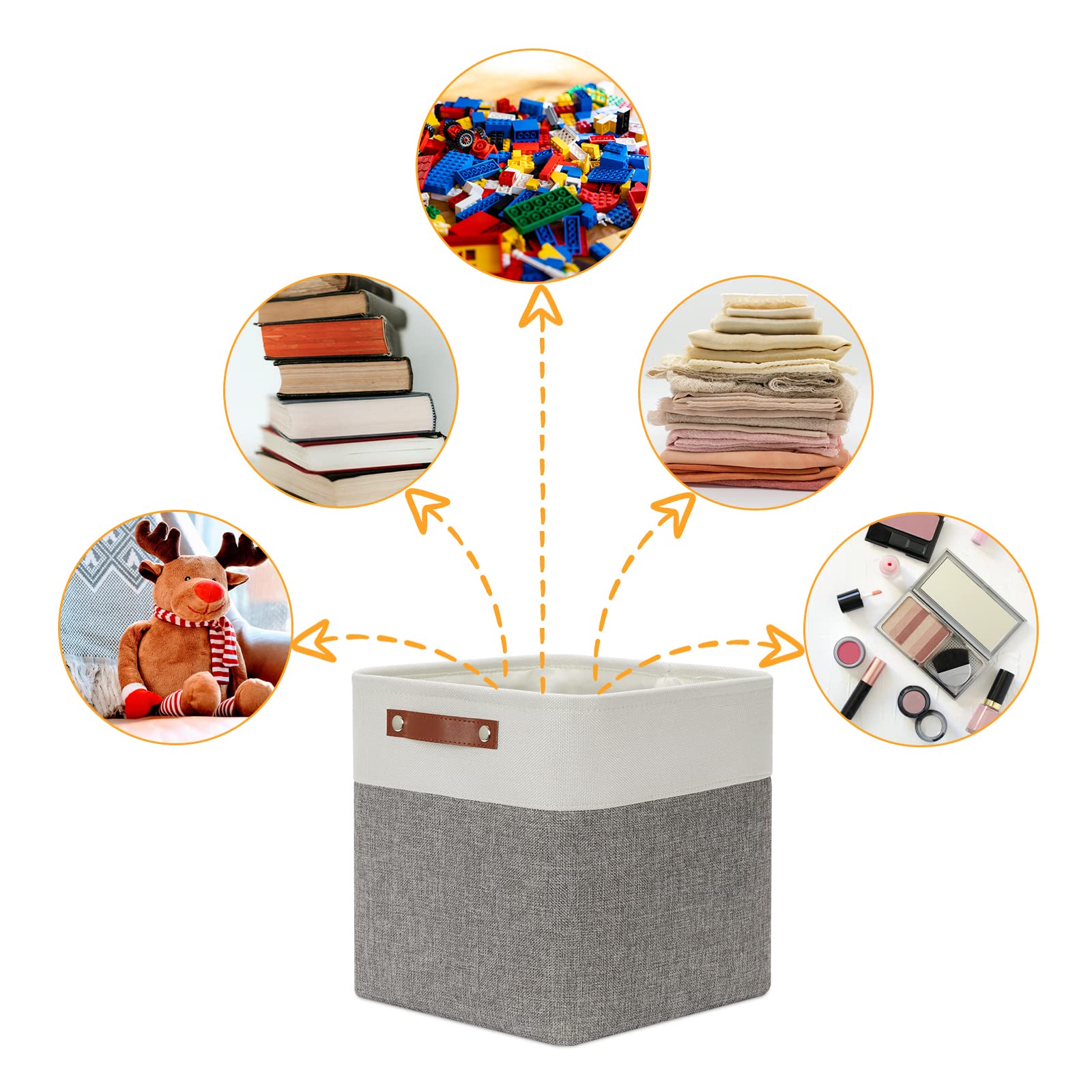 DULLEMELO Collapsible Bundle Baskets 4 Cube Baskets 12"x12"x12" + 6 Small Baskets 11.8"x7.9"x5.1"(White&Grey)