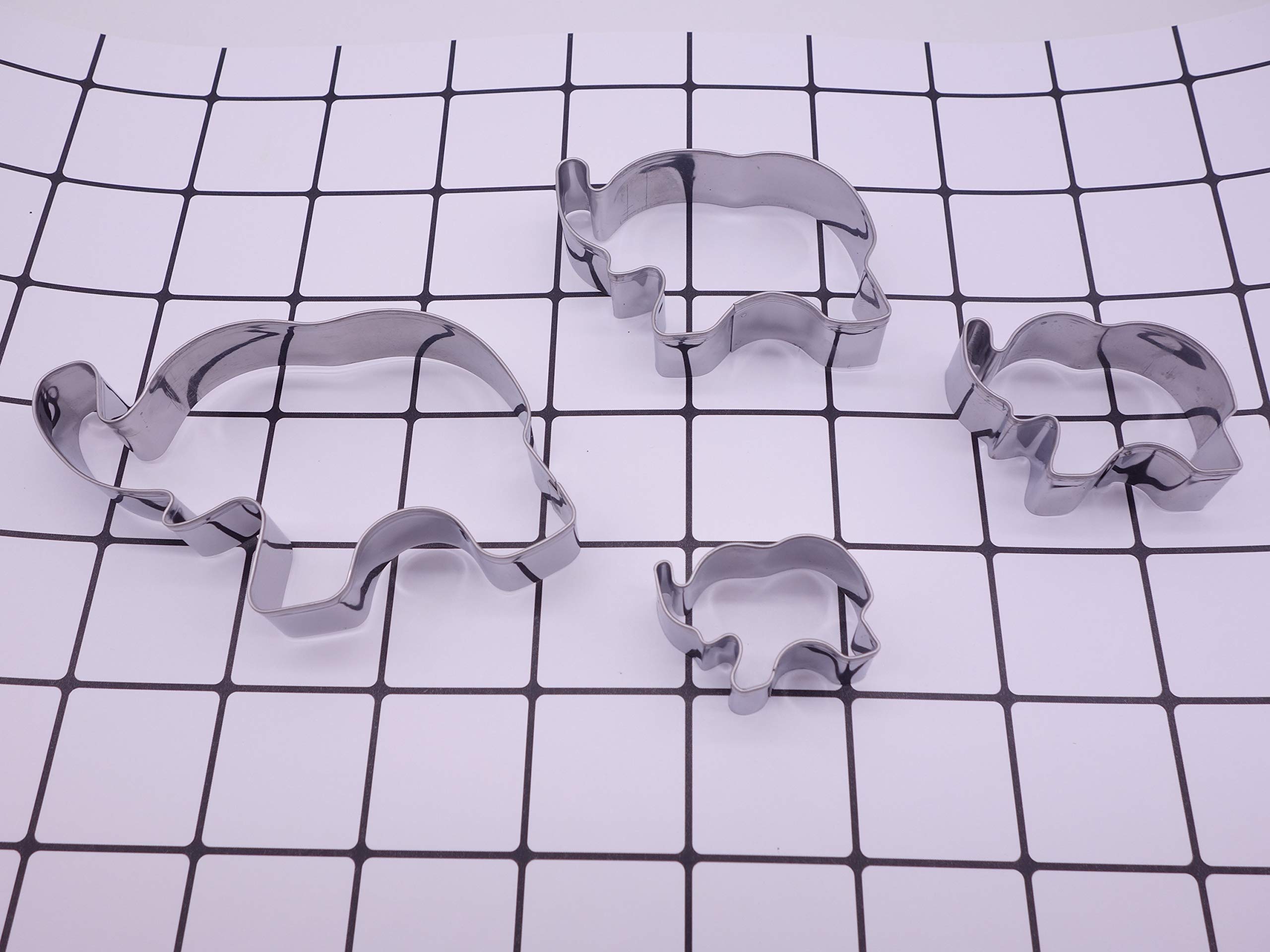 Elephant Cookie Cutter Set of 4 Counts Animal Biscuit Cutter Baby Shower Press Cookie Molds Stainless Steel Metal Fondant Cutter (Elephant Cookie Cutter)