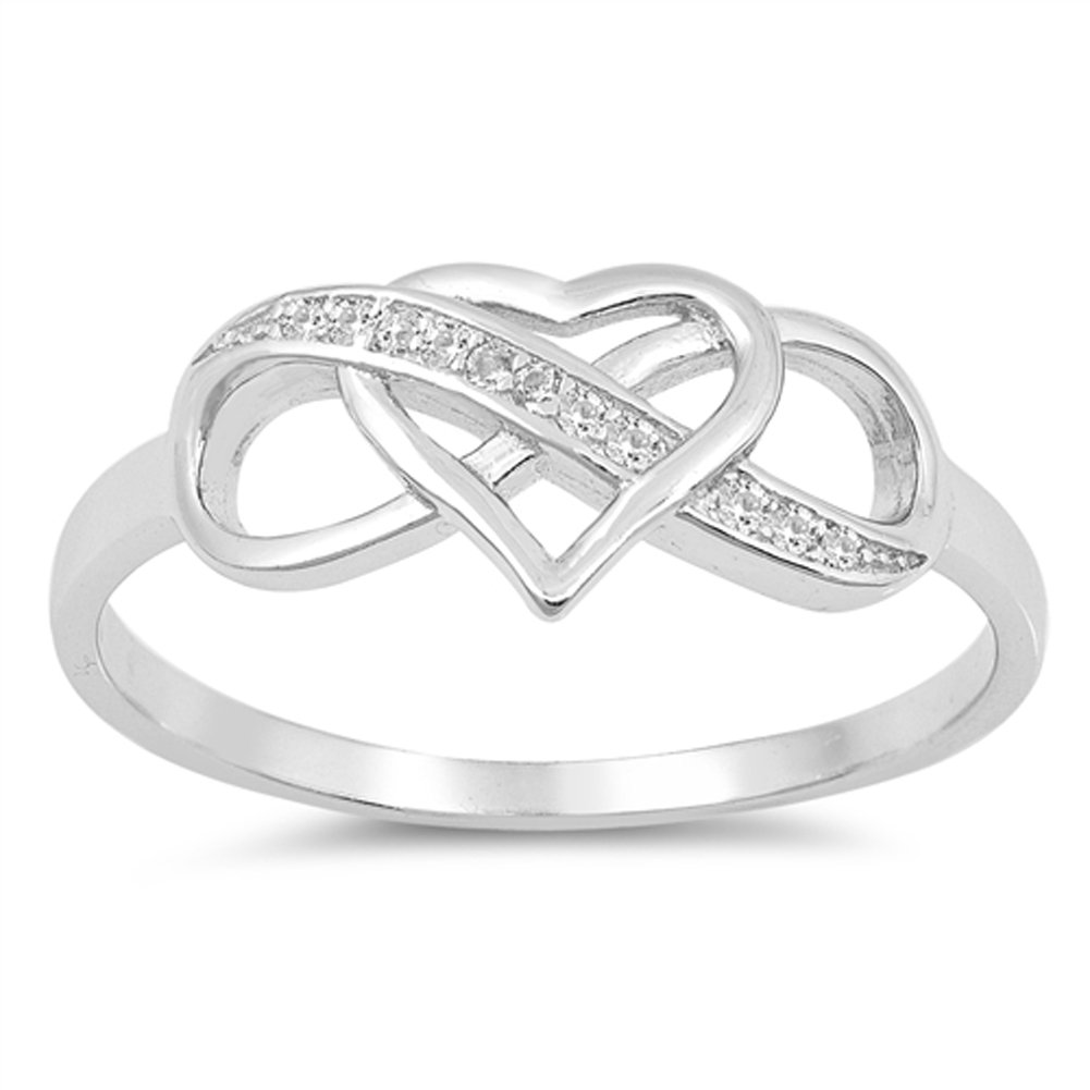 Clear CZ Infinity Love Knot Heart Promise Ring Sterling Silver Band Size 9