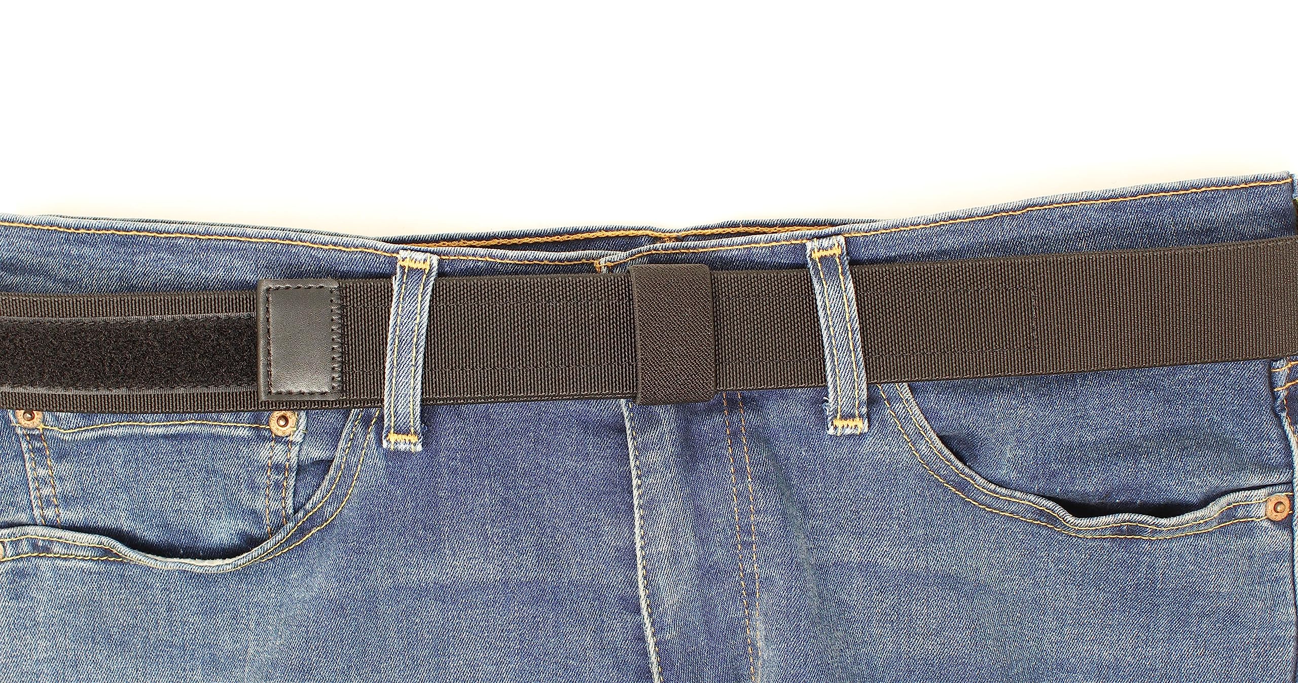 Flexible Black Nylon Belt with Adjustable Hook and Loop Closure – No Buckle No Metal and TSA Approved (Black-L)