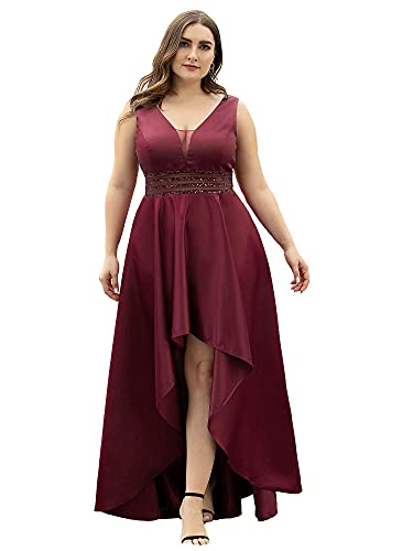 Ever-Pretty Women's V-Neck High Low Gown Cocktail Plus Size Evening Gowns Formal Dress Burgundy US20