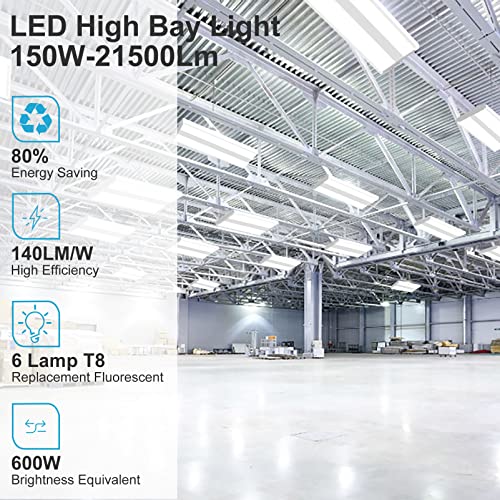 Lightdot 8 Pack LED High Bay Shop Light, 2FT (Large Area Illumination) 150W 21500LM [Eqv.600W MH/HPS] 5000K Daylight Linear Hanging Light for Warehouse, Energy Saving Upto 5600KW*8/5Yrs(5Hrs/Day)
