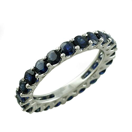 Eternity Band 3.81 Ctw Round Blue Sapphire Gemstone 925 Sterling Silver Women Stacking Ring GIFT FOR HER (Sterling Silver, 6.5)
