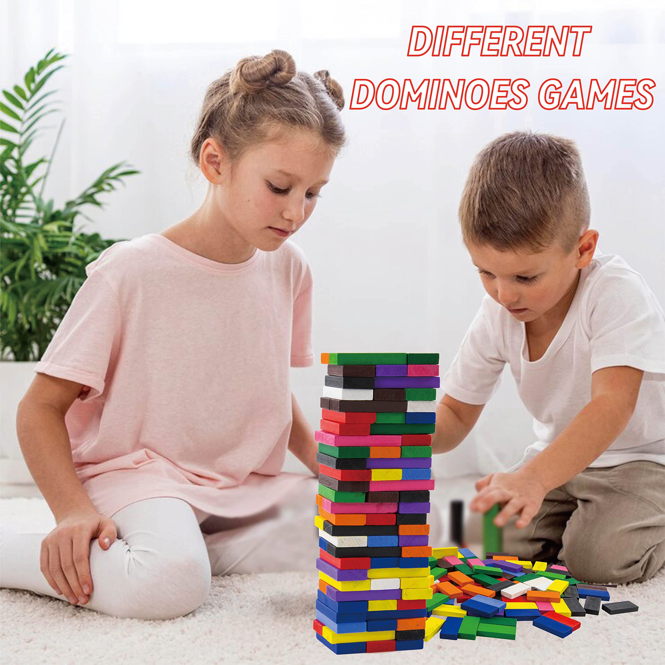 Evmark Toys & Games 120 Piece Wooden Colorful Dominoes Blocks - Bulk Tiles for Building, Stacking, Tumbling, Educational Toy