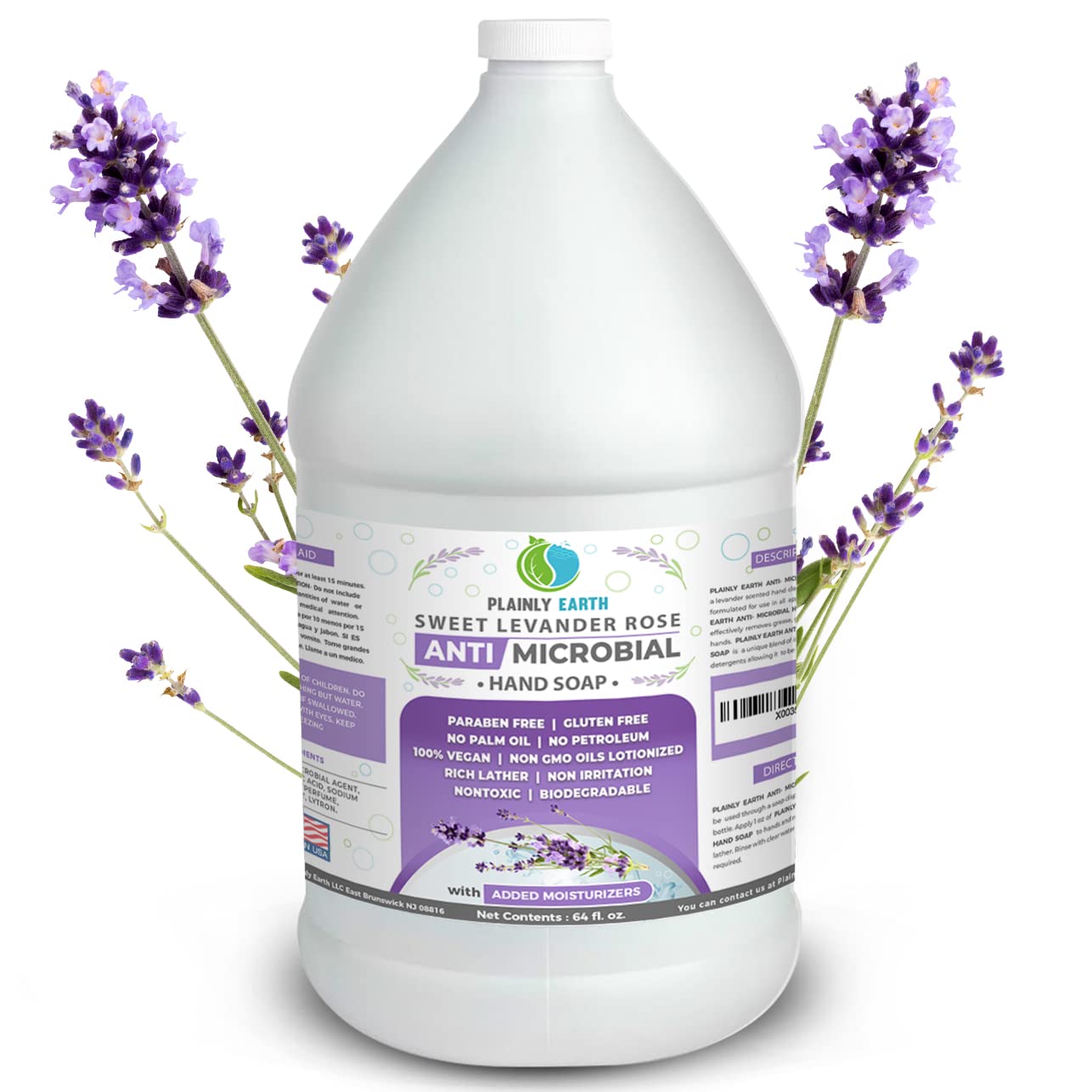 Plainly Earth Antimicrobial Liquid Hand Soap (64 Oz) - Antibacterial Soap Refill - Hand Soap Refill Bottle - Cruelty Free Moisturizing Soap, Sweet Lavender Rose