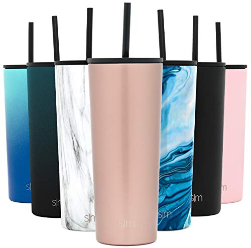Simple Modern Insulated Tumbler with Lid and Straw | Iced Coffee Cup Reusable Stainless Steel Water Bottle Travel Mug | Gifts for Women Men Her Him | Classic Collection | 24oz | Rose Gold