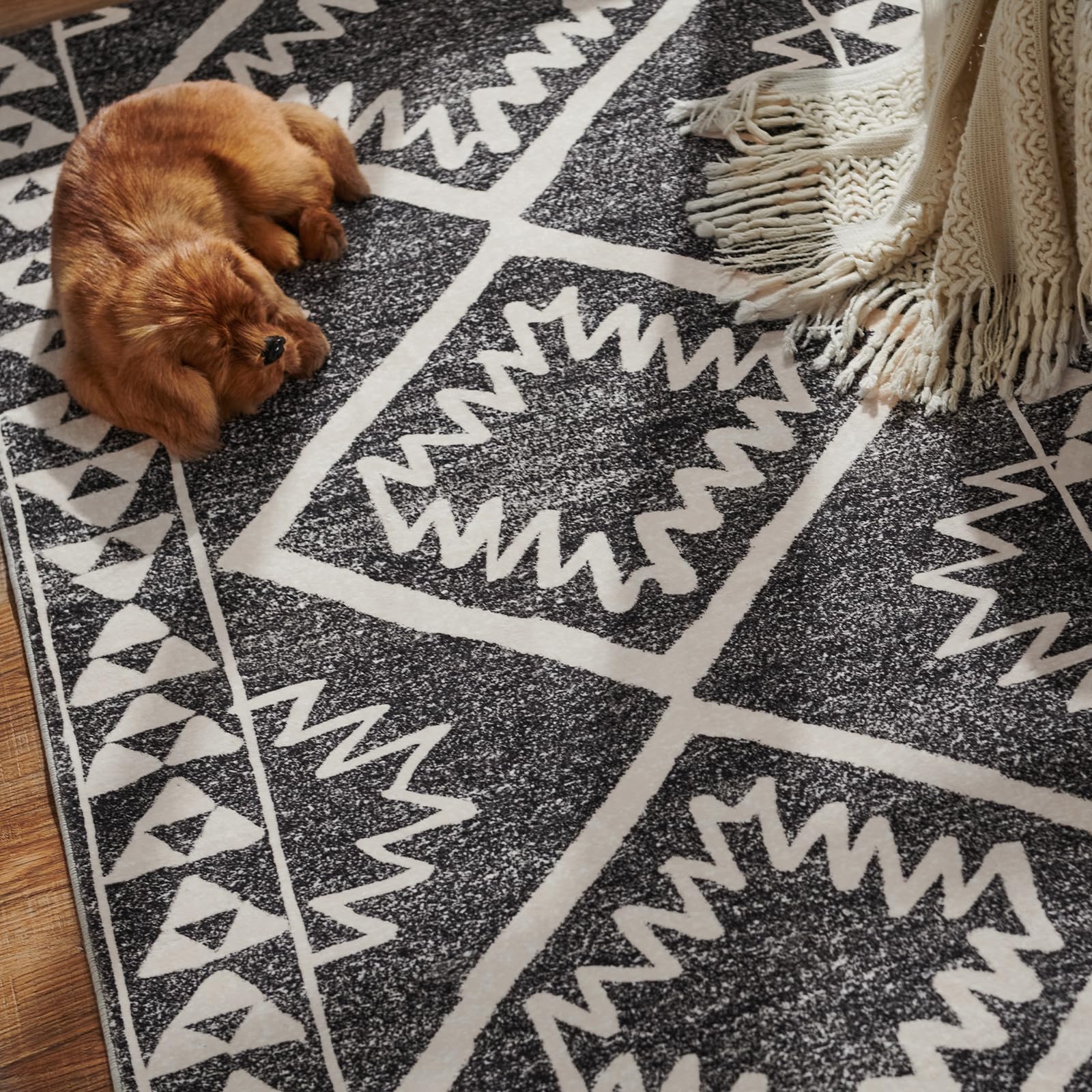 JINCHAN Boho Kitchen Runner Rug 3x12 Moroccan Trellis Hallway Runner Rug Washable Tribal Runner Non Slip Soft Geometric Thin Farmhouse Rug for Bedroom Bathroom Laundry Room Living Room Heathered Black