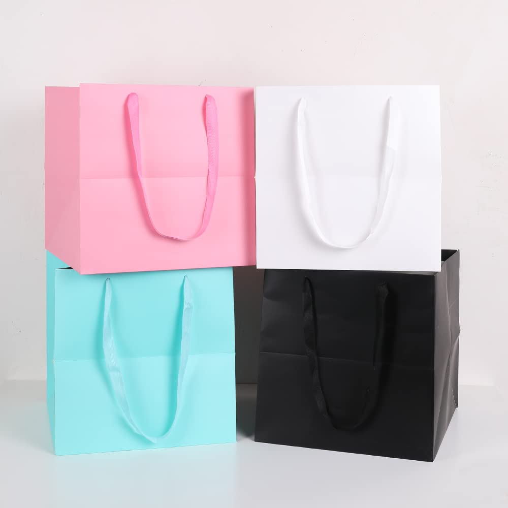 Yerpkefey 11.8" Large Gift Bag,Square Reusable Gift Bags Large for Birthday Wedding Christmas Presents Doll (Black)