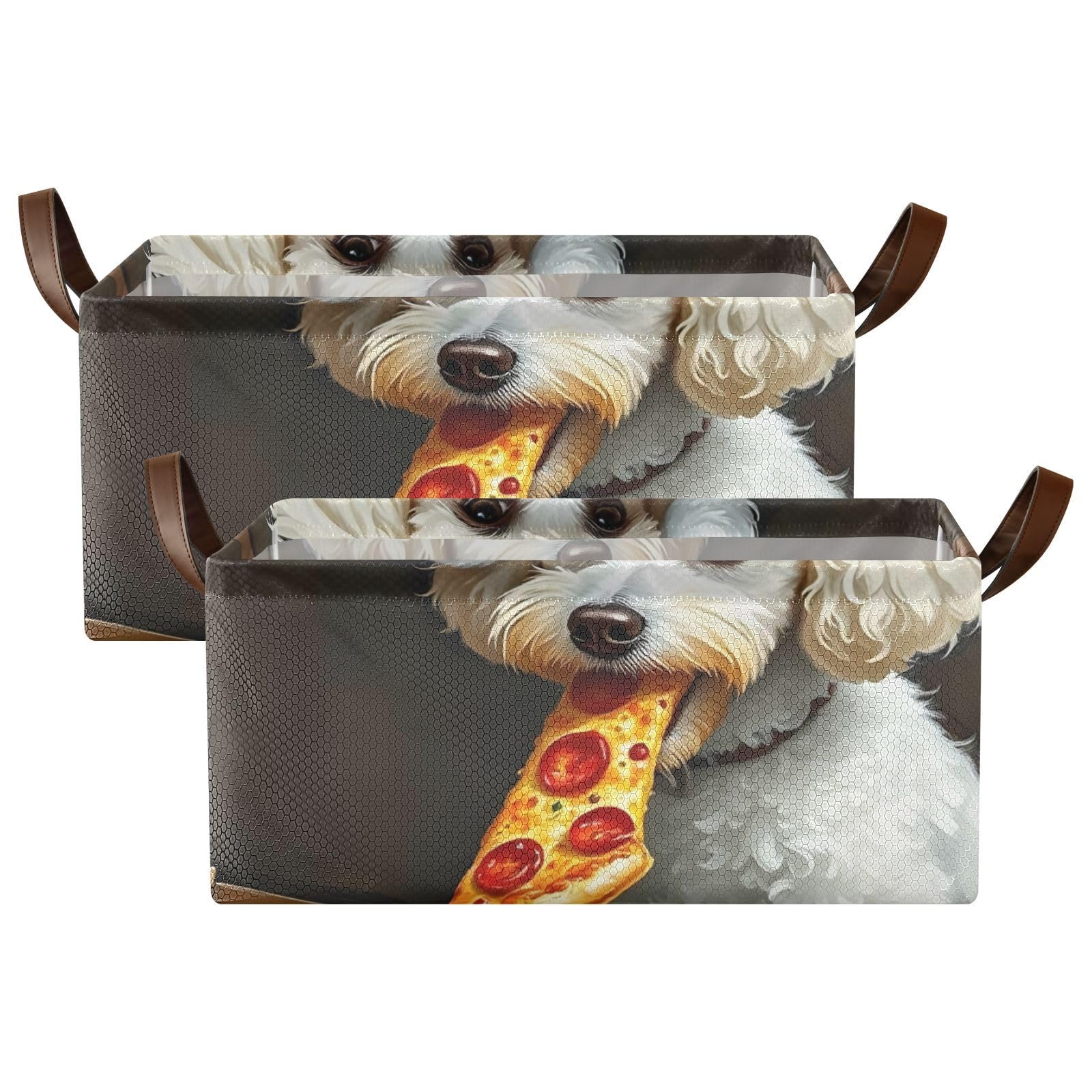 Hezely Poodles Eat Pizza Large Storage Baskets for Shelves, Fabric Storage Bins with Handles,Fabric Storage Cubes Closet Organizer for Home(1 Pack)