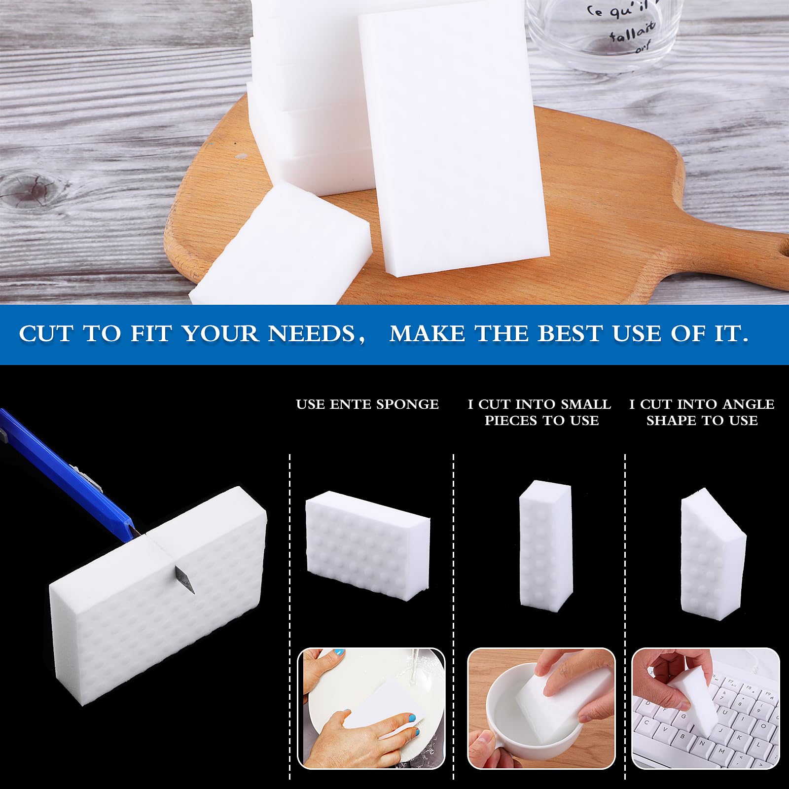 COMNICO 10 Pack Magic Sponge Erasers, Durable Melamine Sponge Foam Brush, Powerful Cleaning Rag Stain Remover Sponge Scourers Pads for Kitchen Dish Bathroom Wall Floor