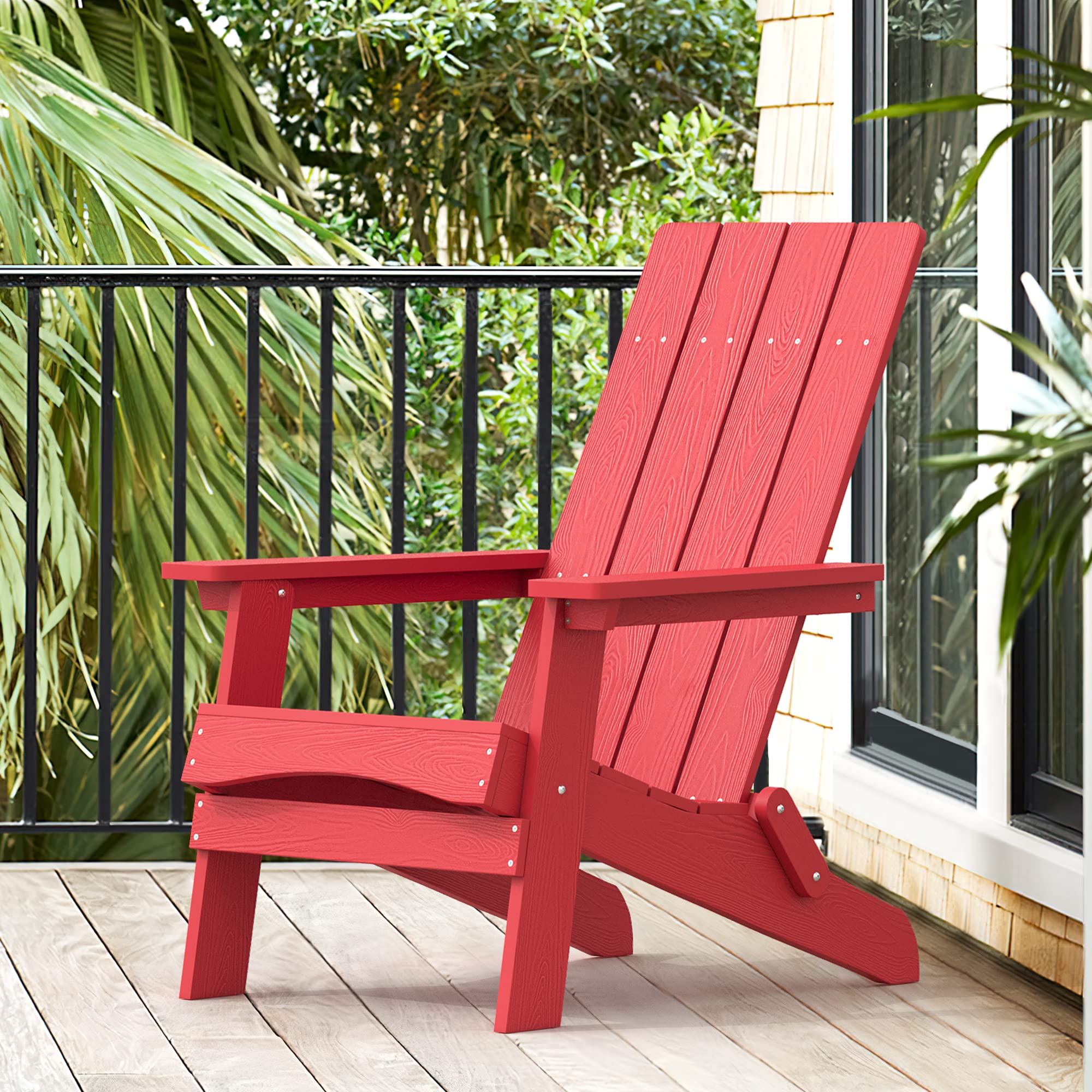 LUE BONA Folding Adirondack Chairs Set of 4, HDPS Poly Modern Adirondack Chair, Weather Resistant Plastic Adirondack Fire Pit Chairs for Patio, Porch, Deck, Pool, Garden, Backyard, Black