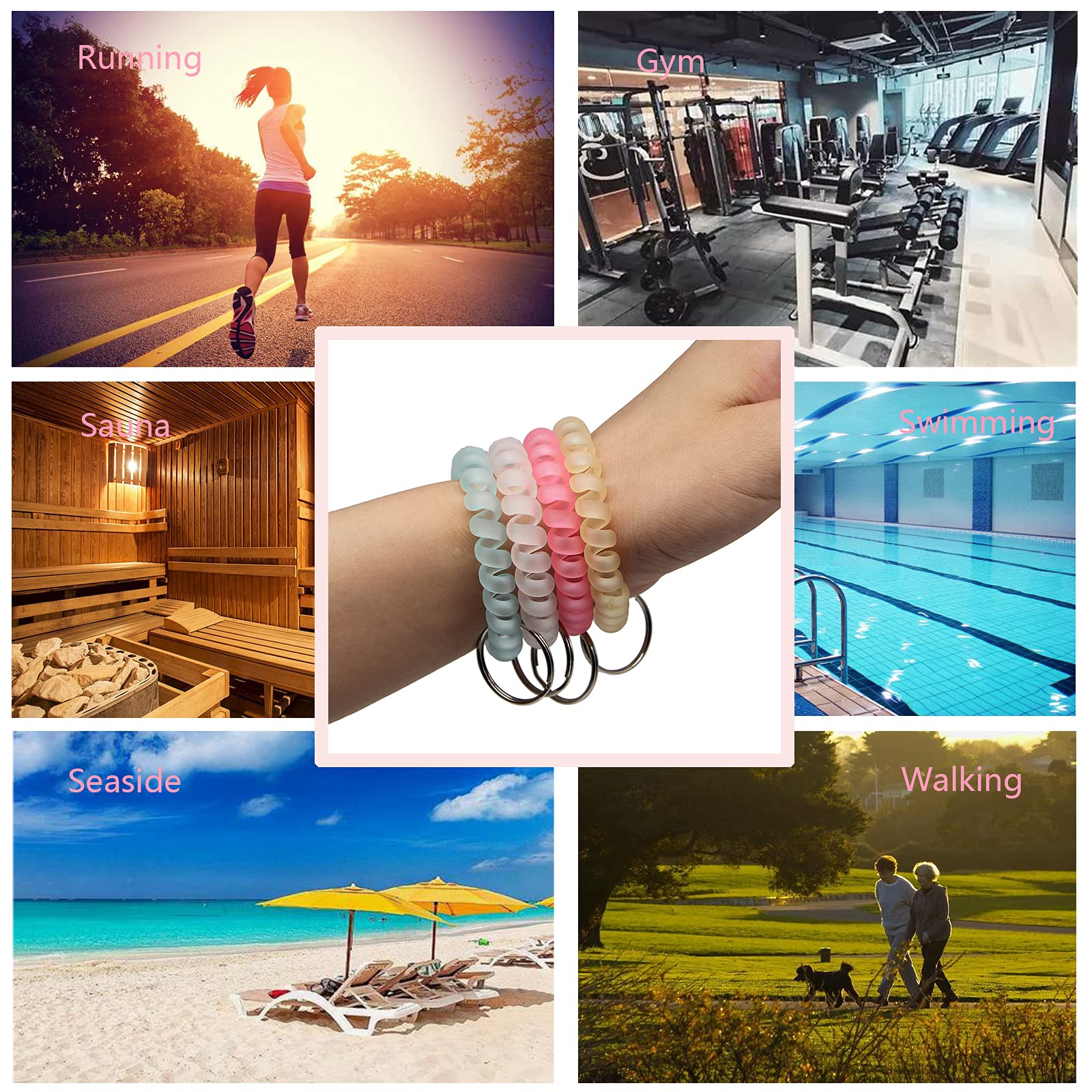 Culapam Frosted Spring Key Chain Colorful Stretchy Wrist Coil Pool Keychains Plastic Key Ring Spiral Coil Bracelet Stretchable CoilWristband KeyRings 10-PCS