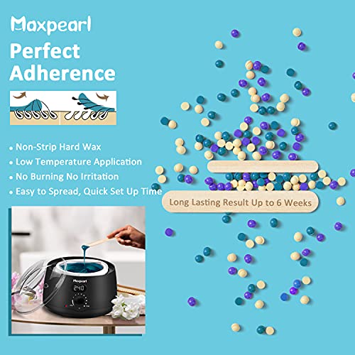 Maxpearl Digital Waxing Kit - Women Men Hard Wax Melt Warmer Kit for Hair Removal - Sensitive Skin, Eyebrows, Face, Underarms, Brazilian, Bikini, Legs