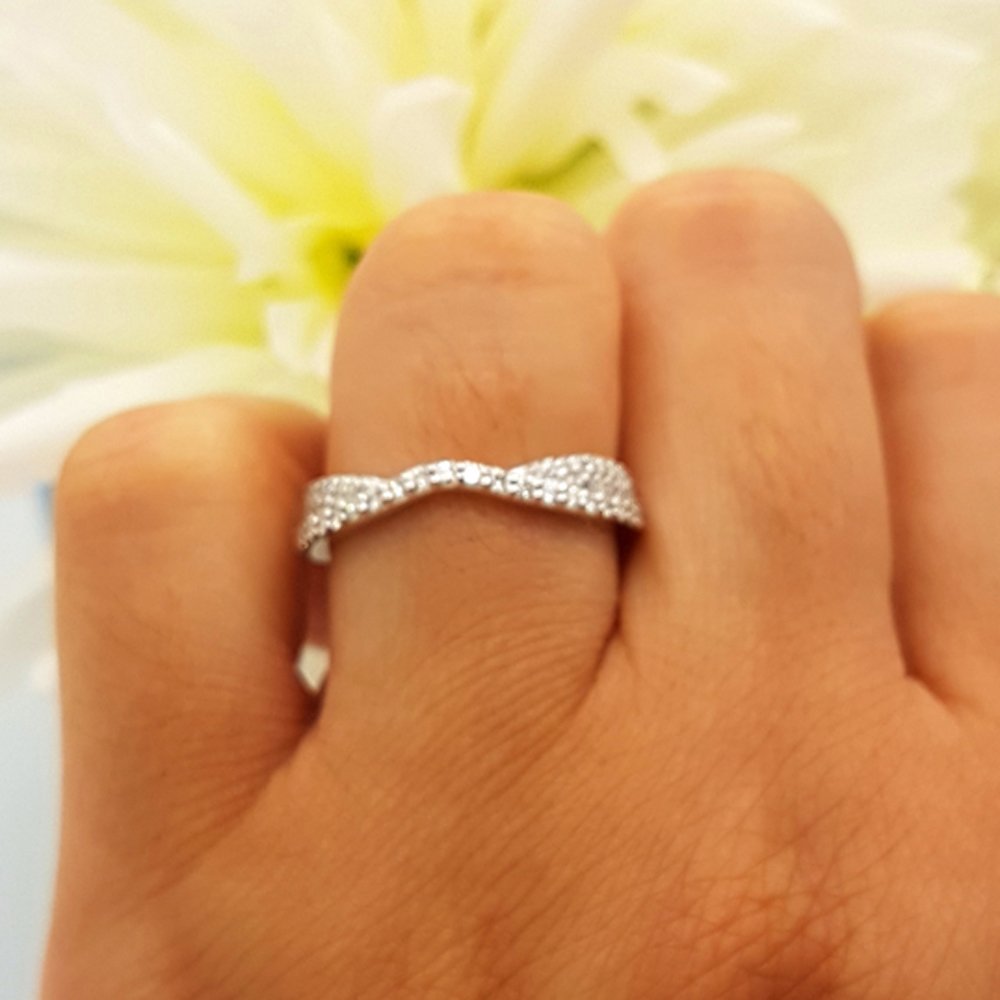 Dazzlingrock Collection 0.36 Carat (ctw) 10k Round Diamond Stackable Wedding Band for Women 1/3 CT, White Gold, Size 5