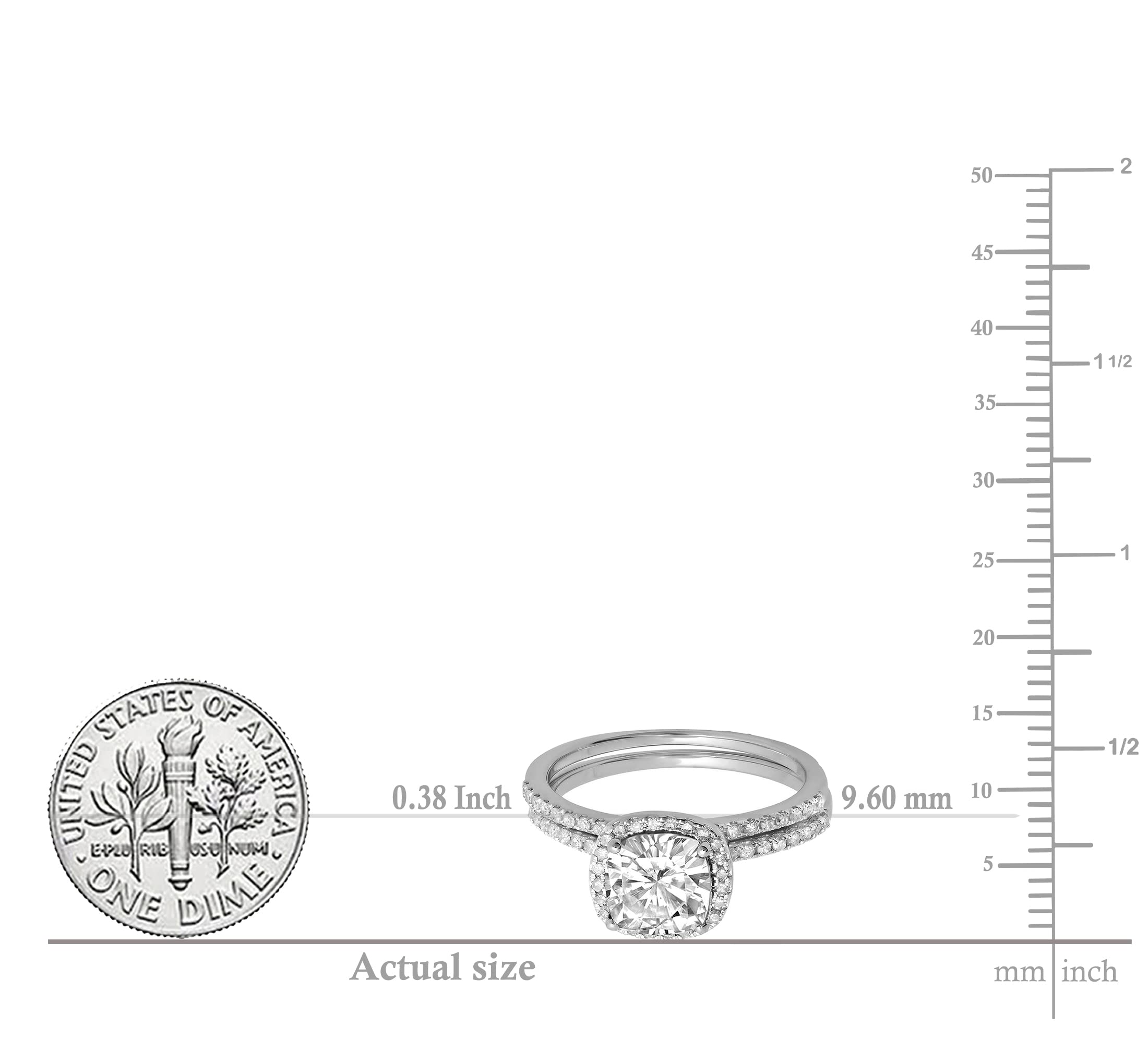 Dazzlingrock Collection Cushion Lab Created White Sapphire & Round Natural White Diamond Bridal Halo Engagement Ring Set, 10K White Gold, Size 7